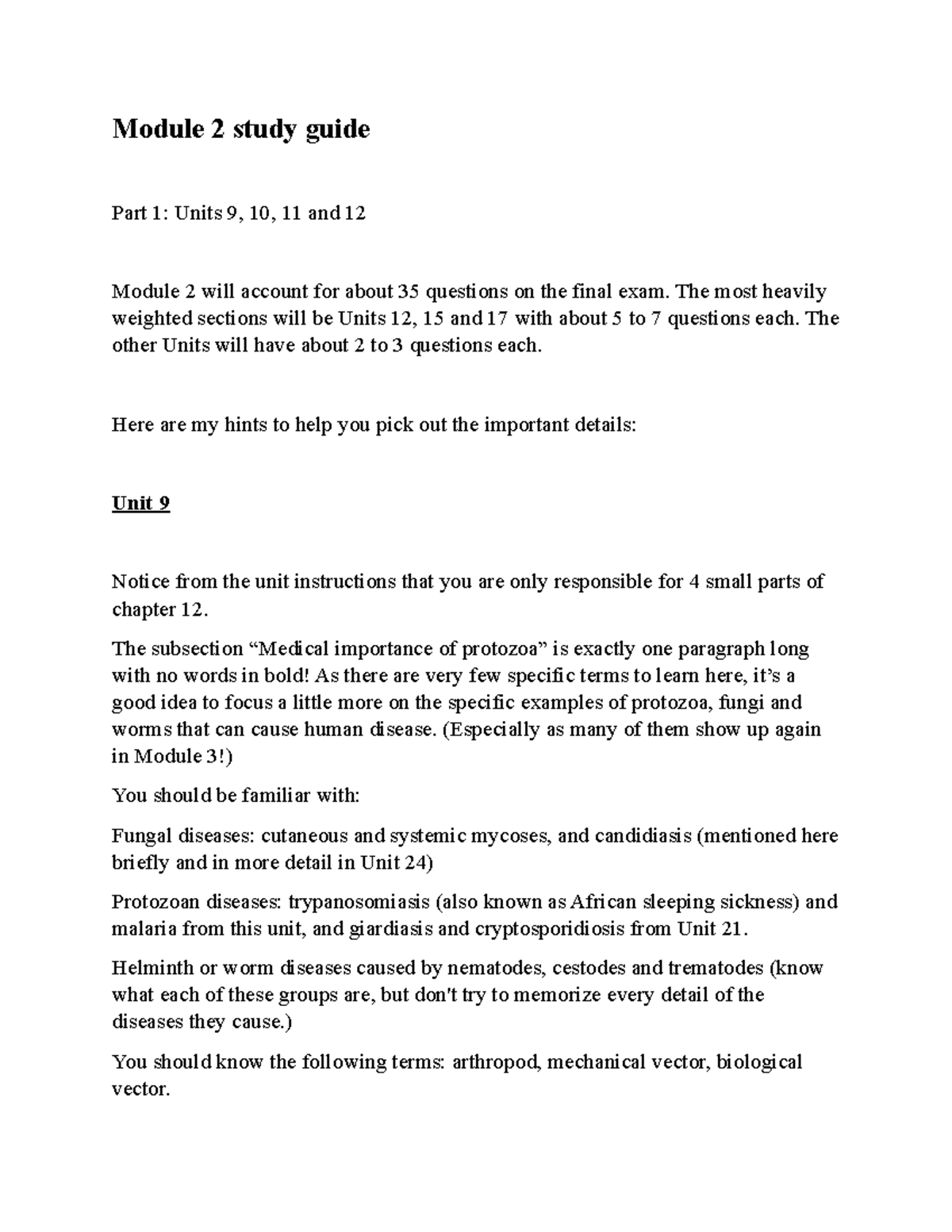 Module 2 study guide - Module 2 study guide Part 1: Units 9, 10, 11 and 12 Module 2 will account ...