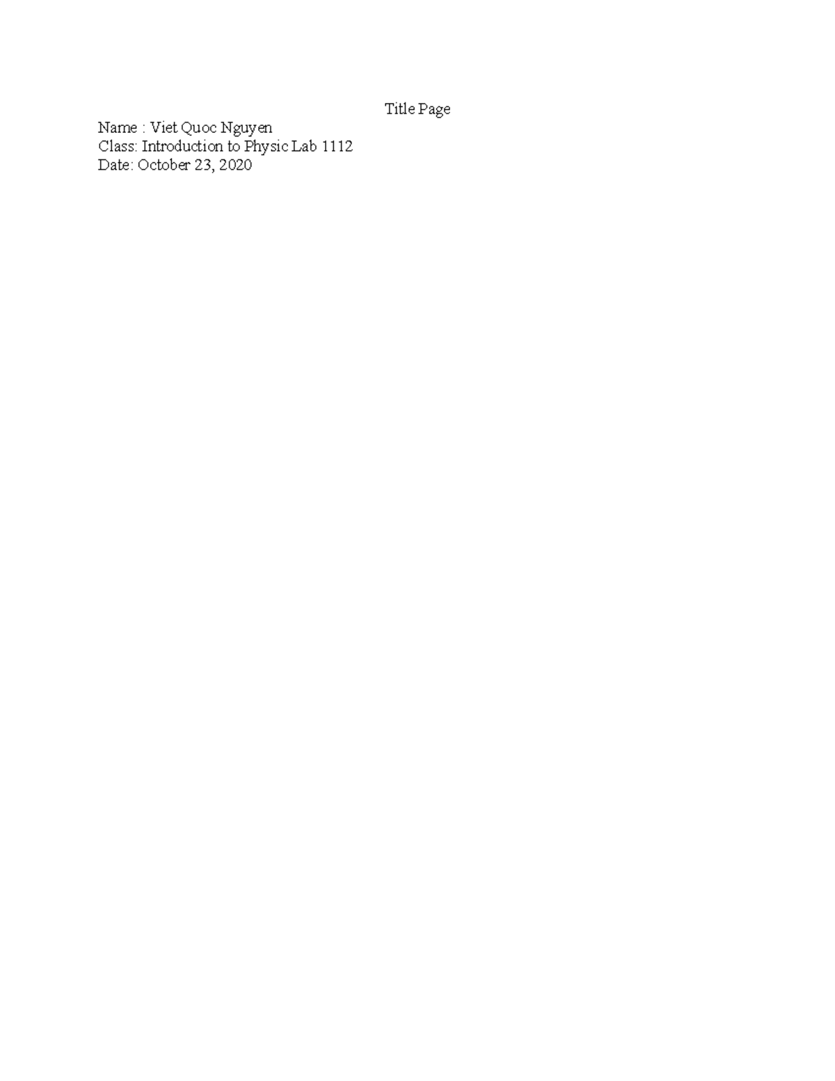 Lab 8 RLC Circuit Completed - Title Page Name : Viet Quoc Nguyen Class ...