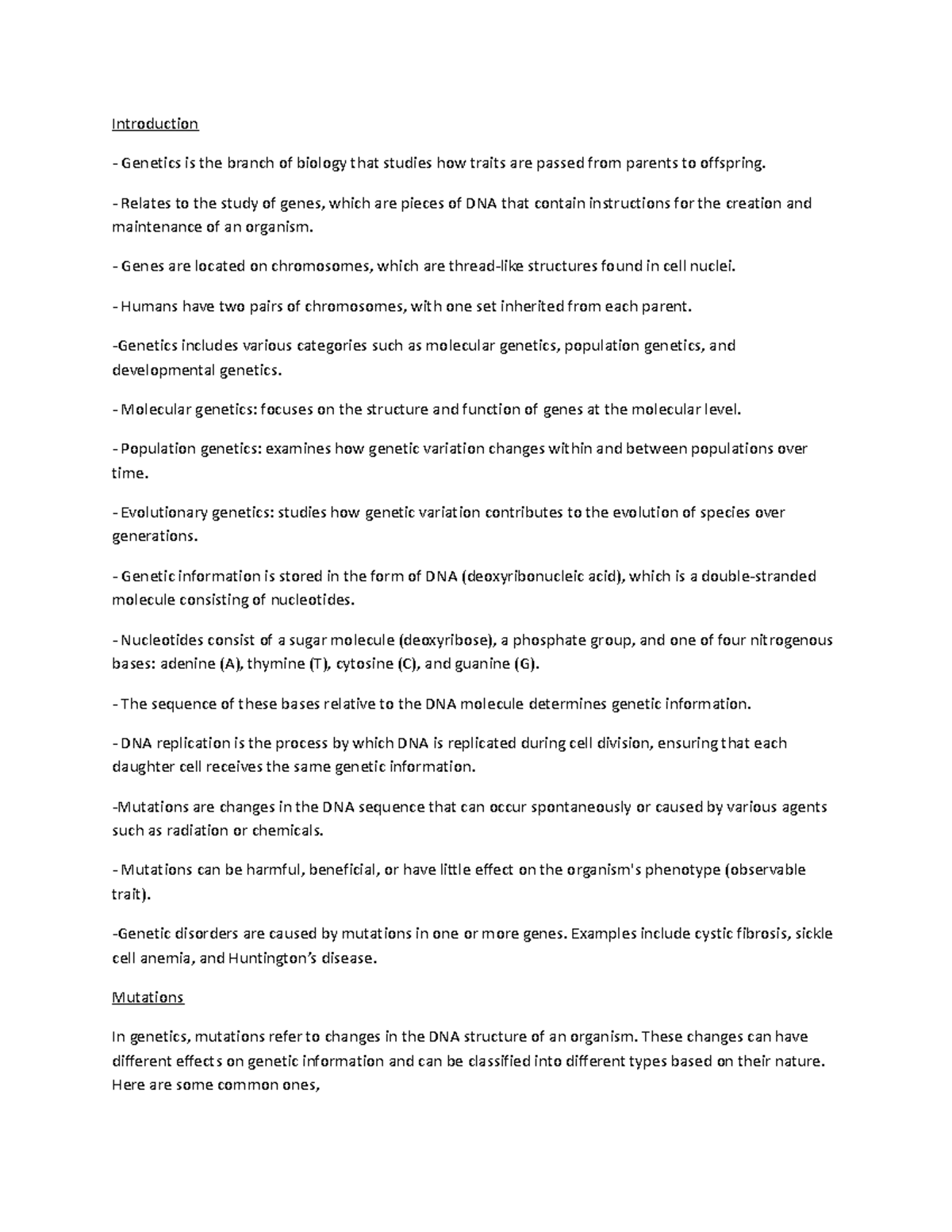 Genetics the BAsics - Introduction Genetics is the branch of biology ...