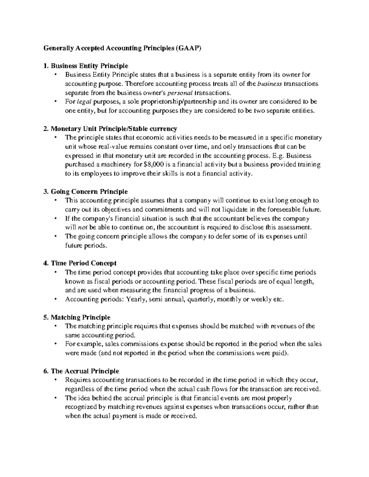 Generally Accepted Accounting Principles - Business Entity Principle ...