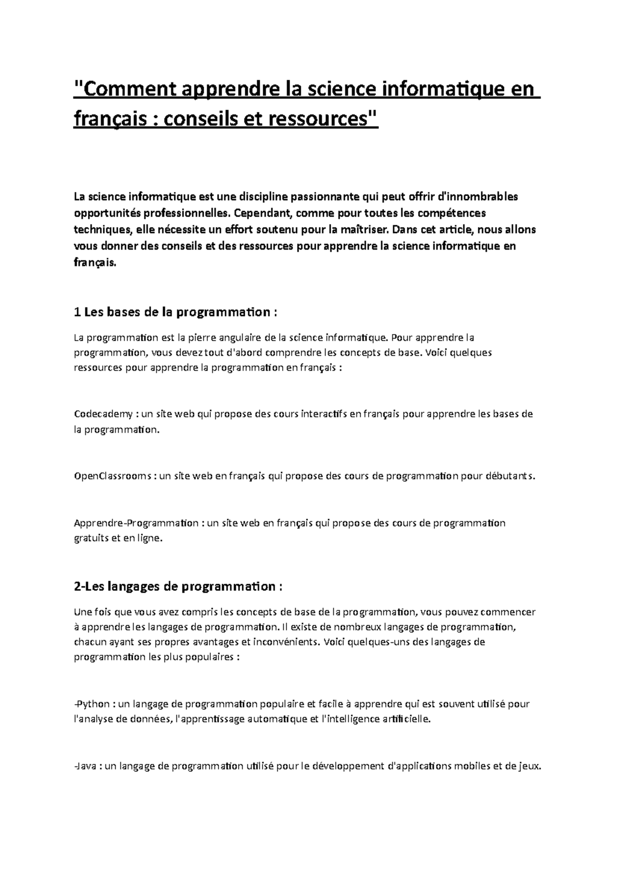 Comment apprendre la science informatique en français - "Comment ...