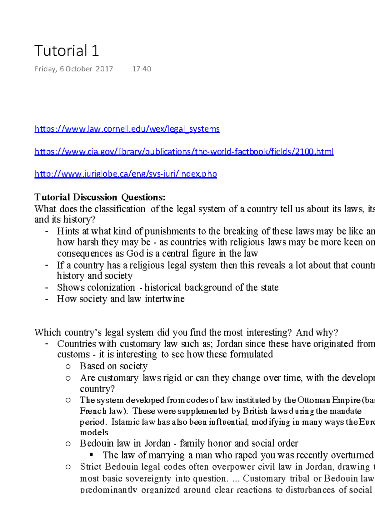 Legal systems Tutorial 1 - law.cornell/wex/legal_systems - Studocu