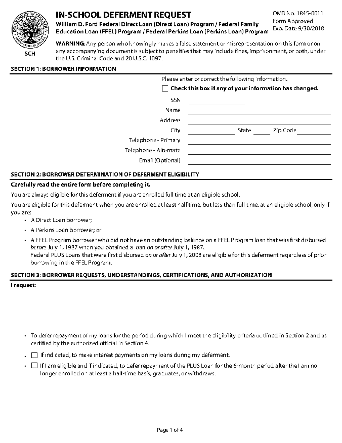 In School Deferment Request - IN-SCHOOL DEFERMENT REQUEST William D ...