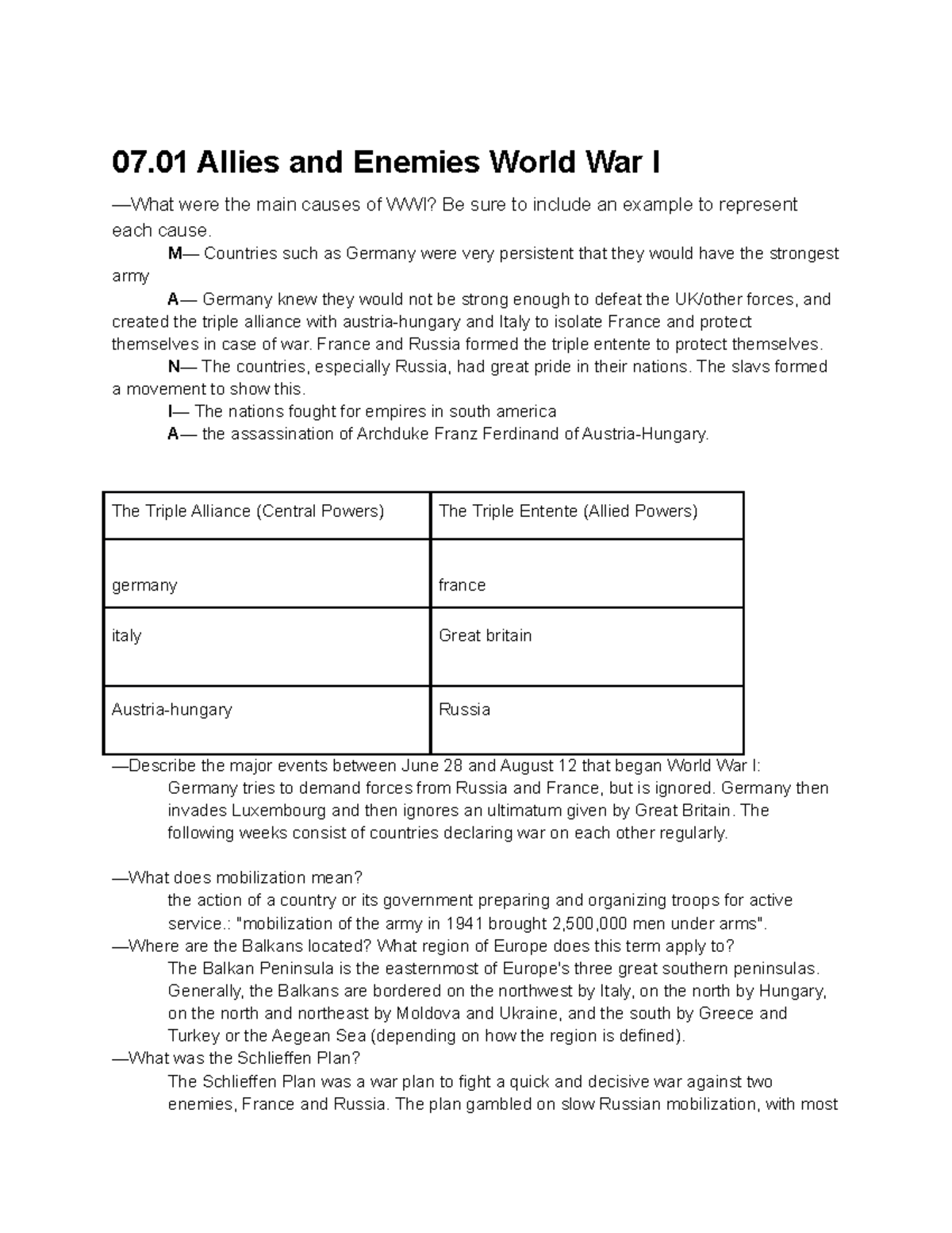 Module 7 guided notes - 07 Allies and Enemies World War I —What were ...