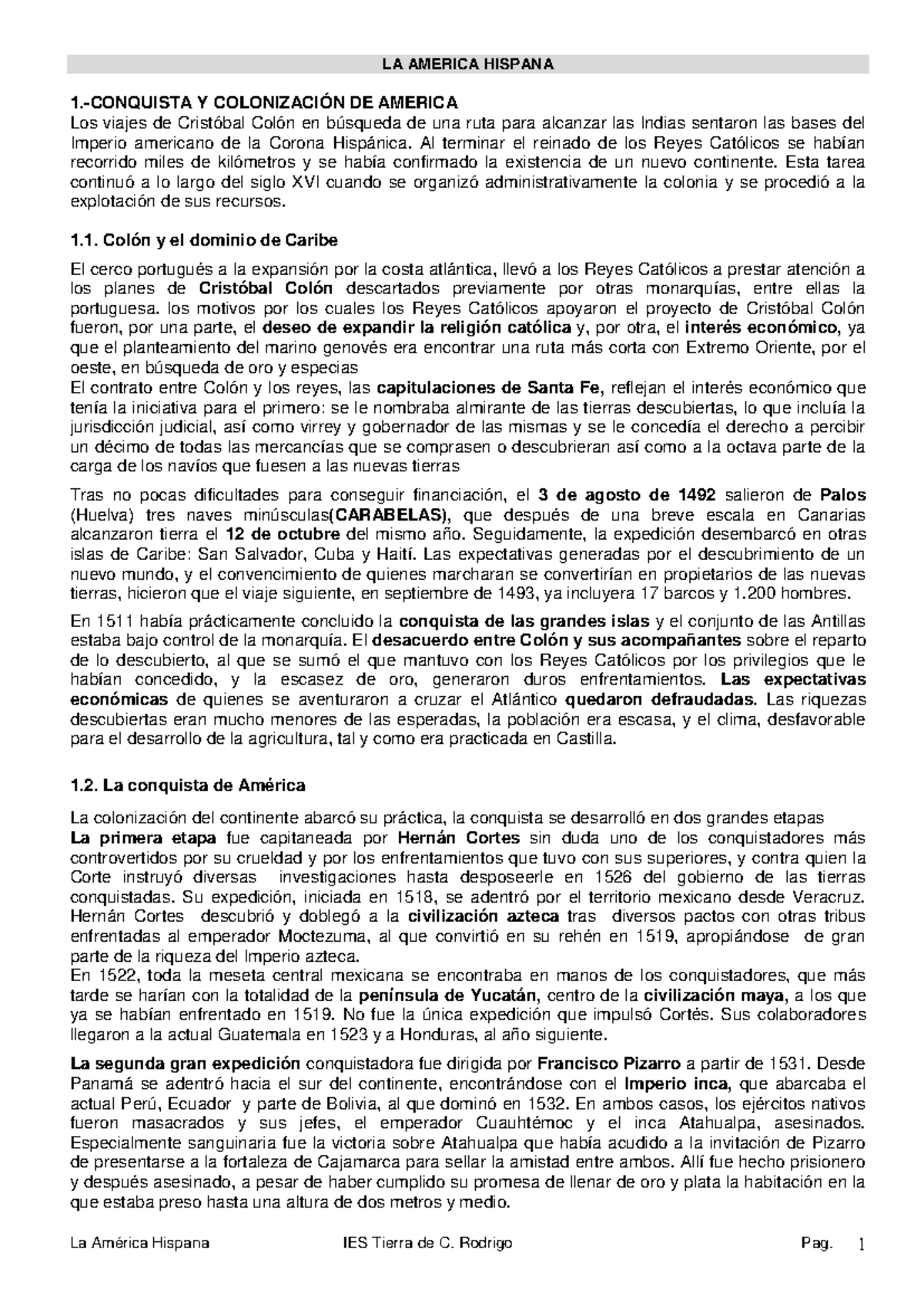 America Hispana - nnbnb,,,,,,, - LA AMERICA HISPANA 1.-CONQUISTA Y ...