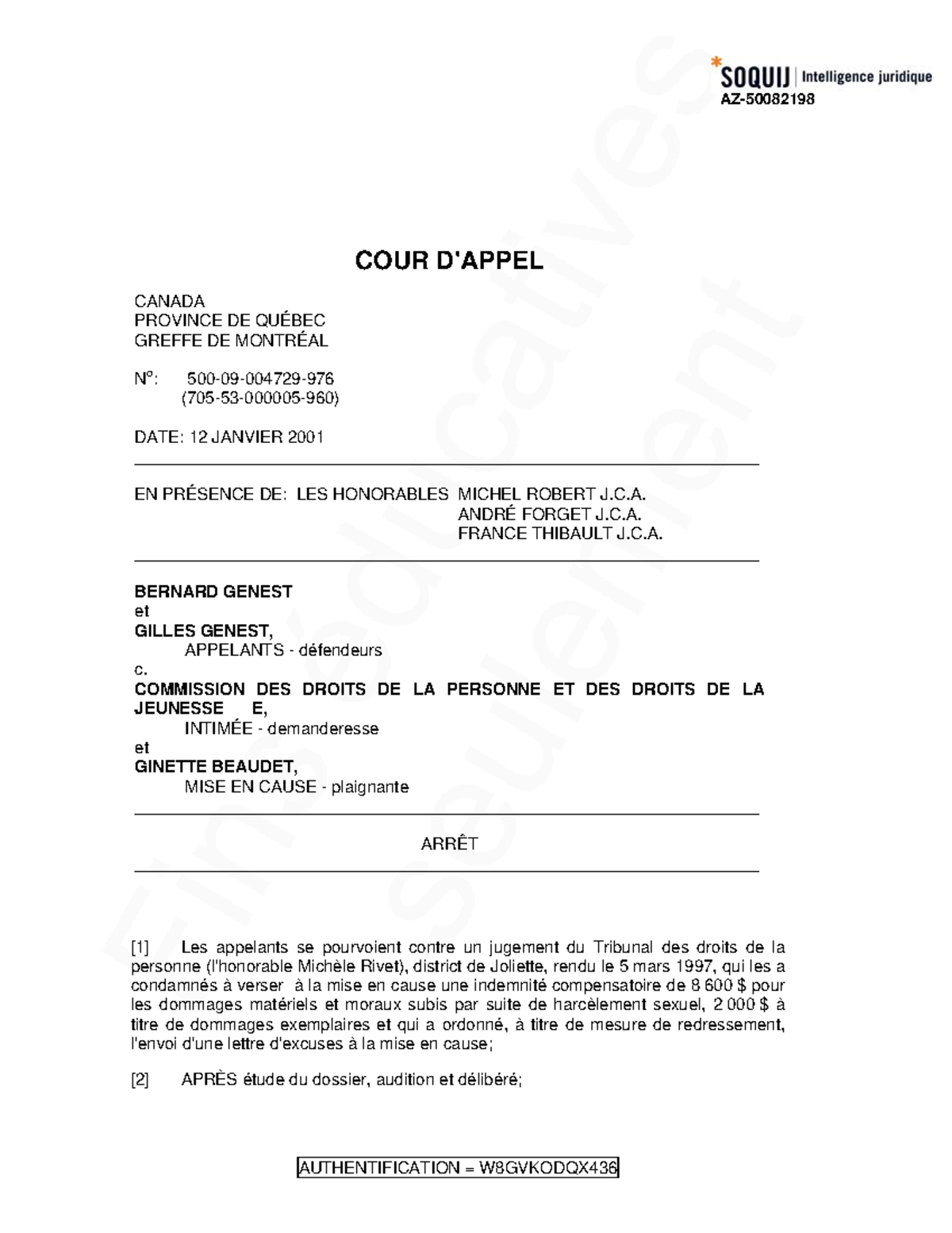 Beaudet-01-CA - jurisprudence semaine 2 - COUR D'APPEL CANADA PROVINCE ...