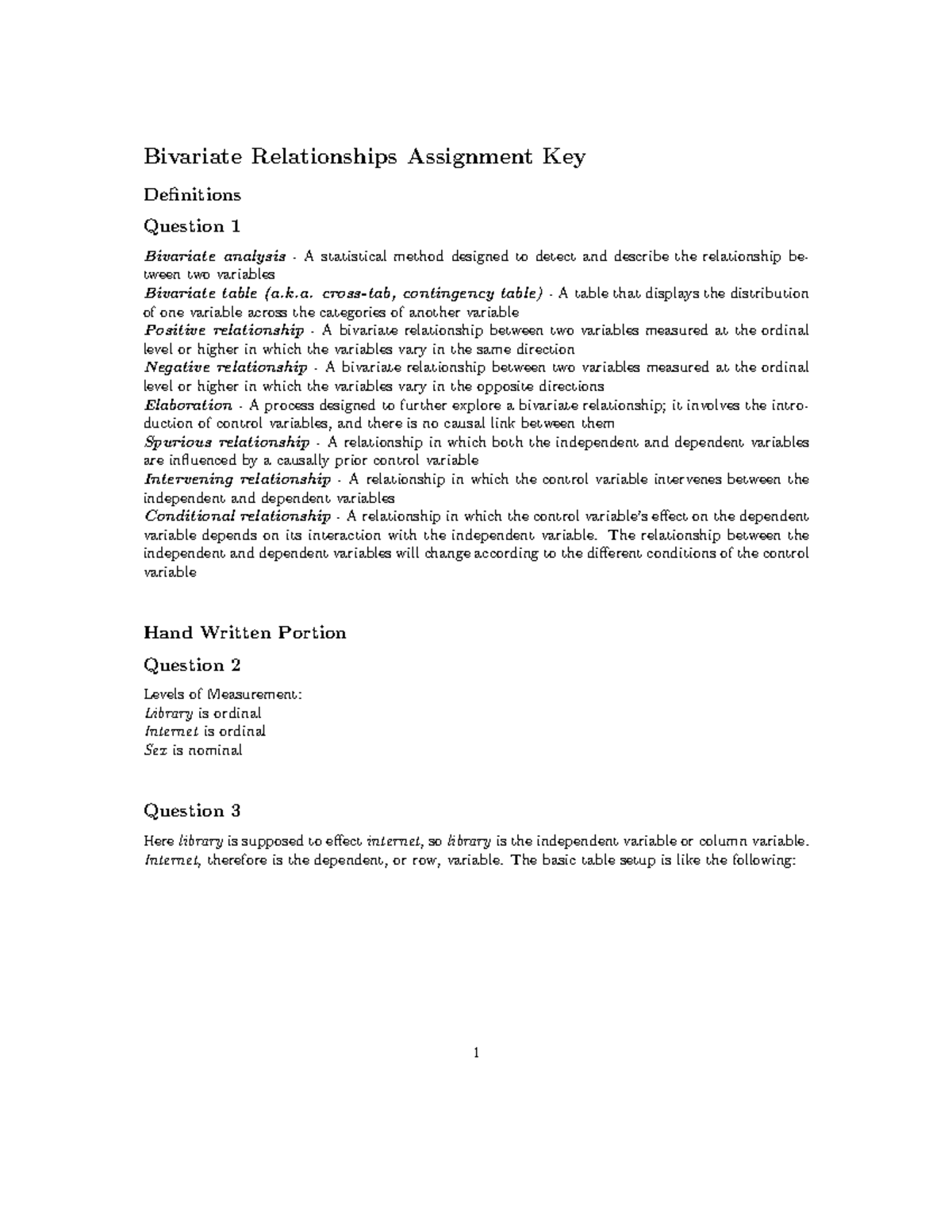 Bivariate Relationships Assignment Key - Bivariate Relationships ...