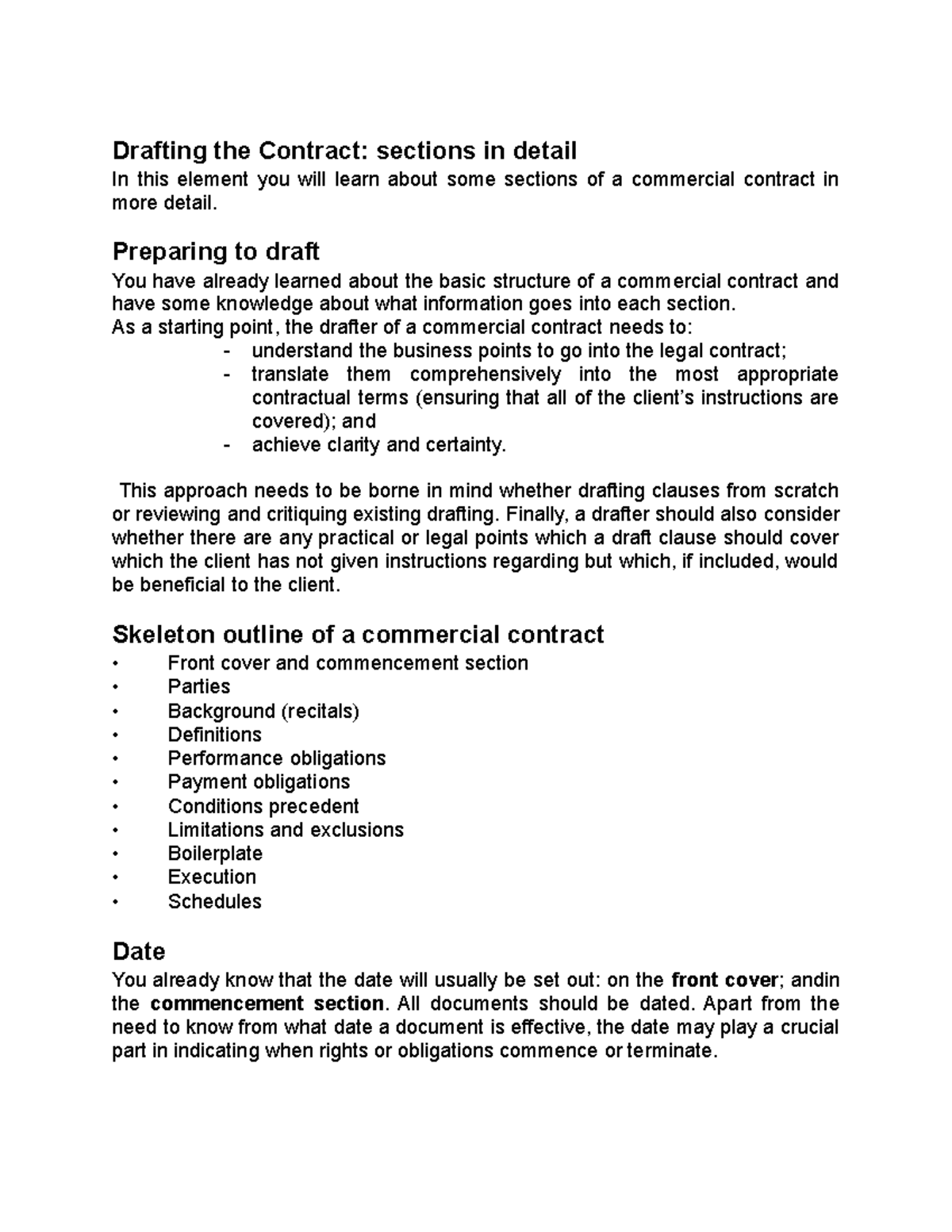 Drafting the Contract - Preparing to draft You have already learned ...