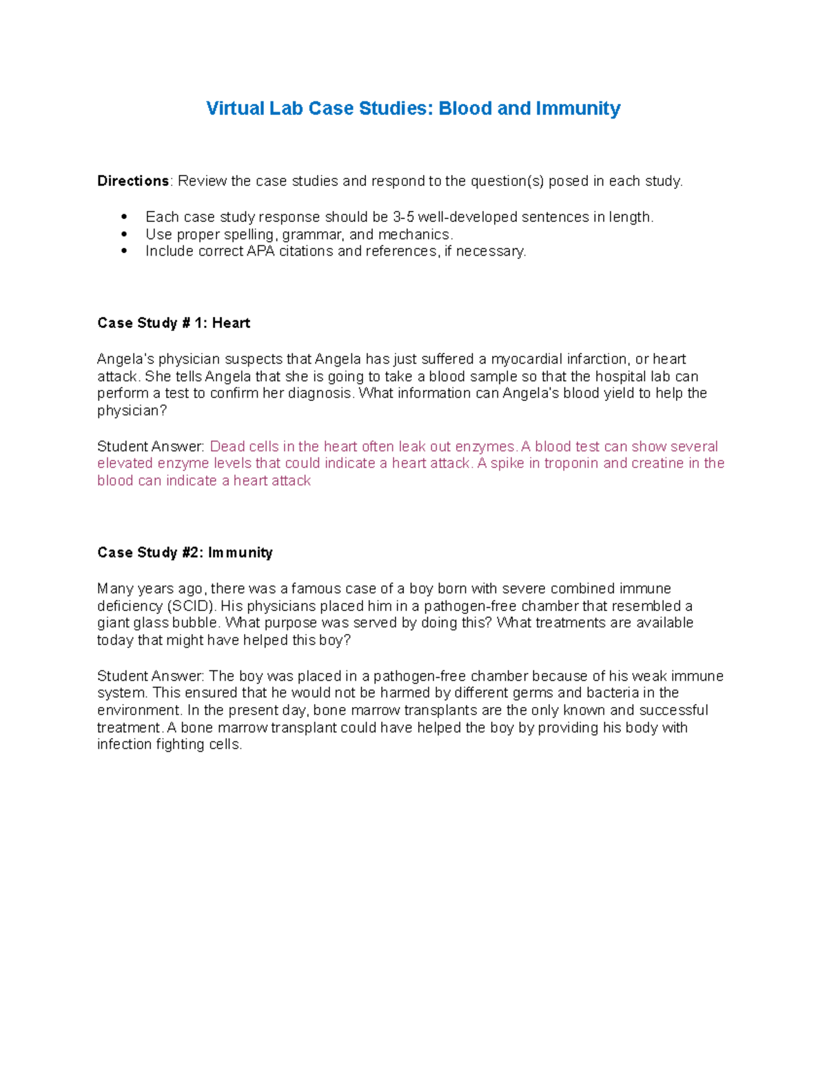 AHP106 Wk4 Virtual Lab - work - Virtual Lab Case Studies: Blood and ...