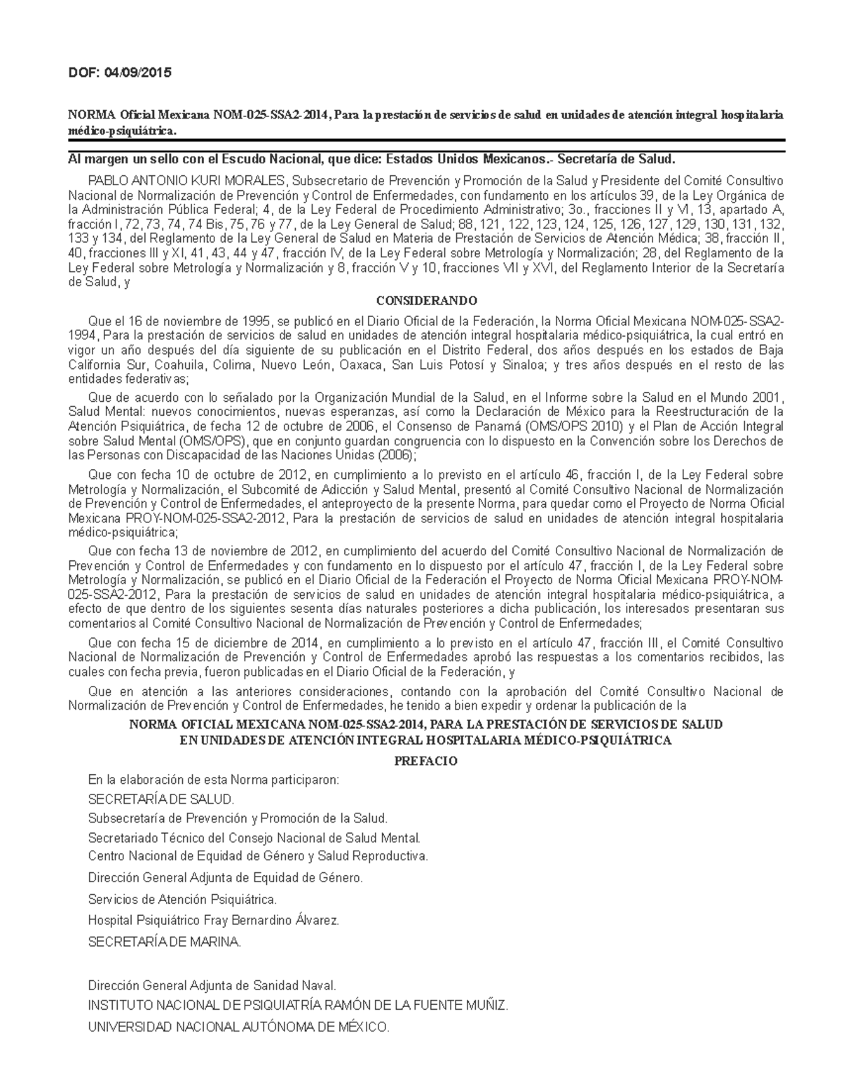 Nom 025 - Resumen Química - DOF: 04/09/ NORMA Oficial Mexicana NOM-025 ...