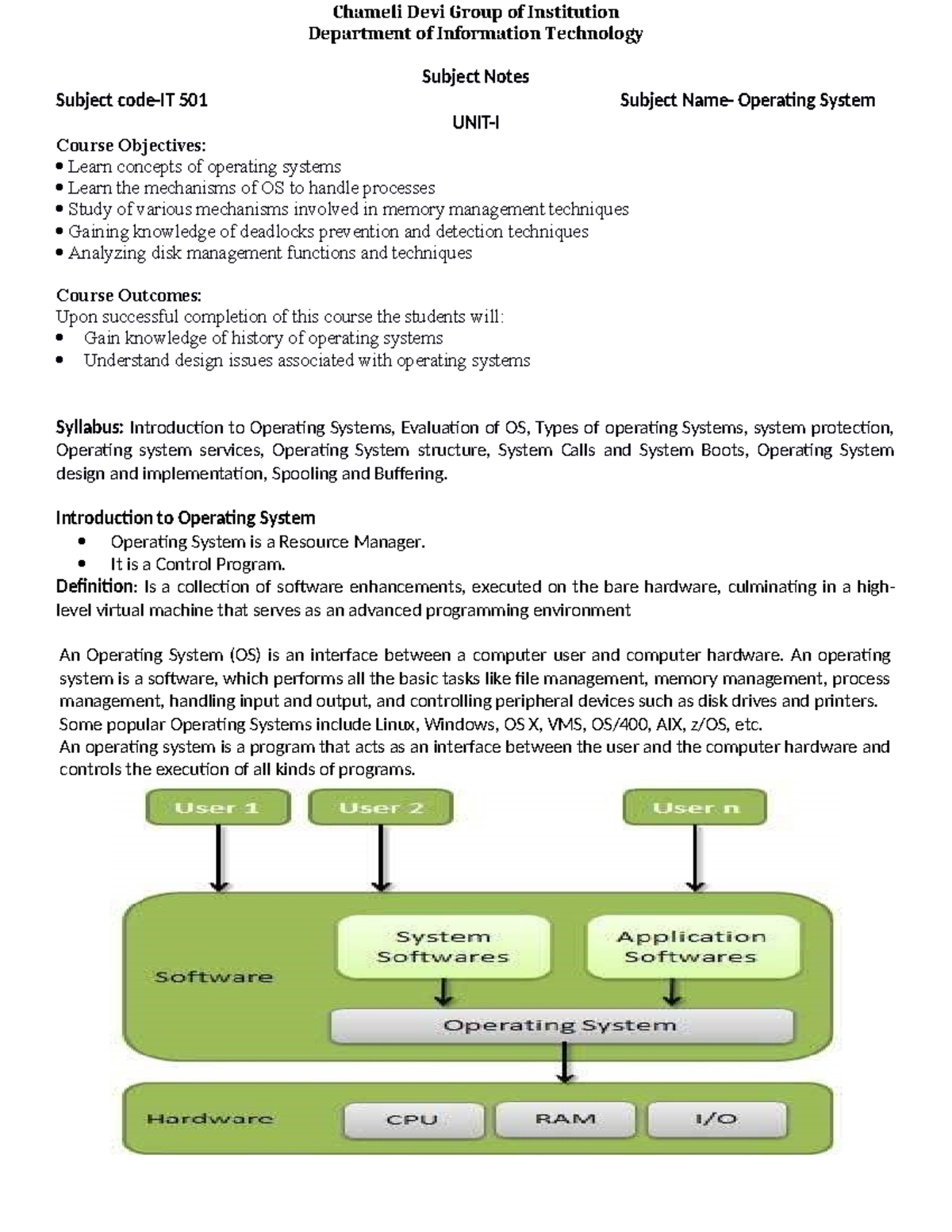 IT 501 OS Unit I 1691470226 - Department of Information Technology ...