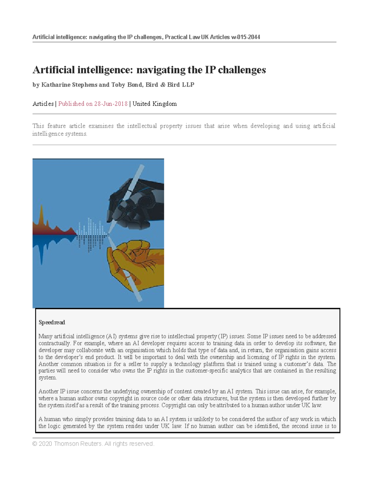 Artificial intelligence navigating the IP challenges 1 - Speedread Many ...