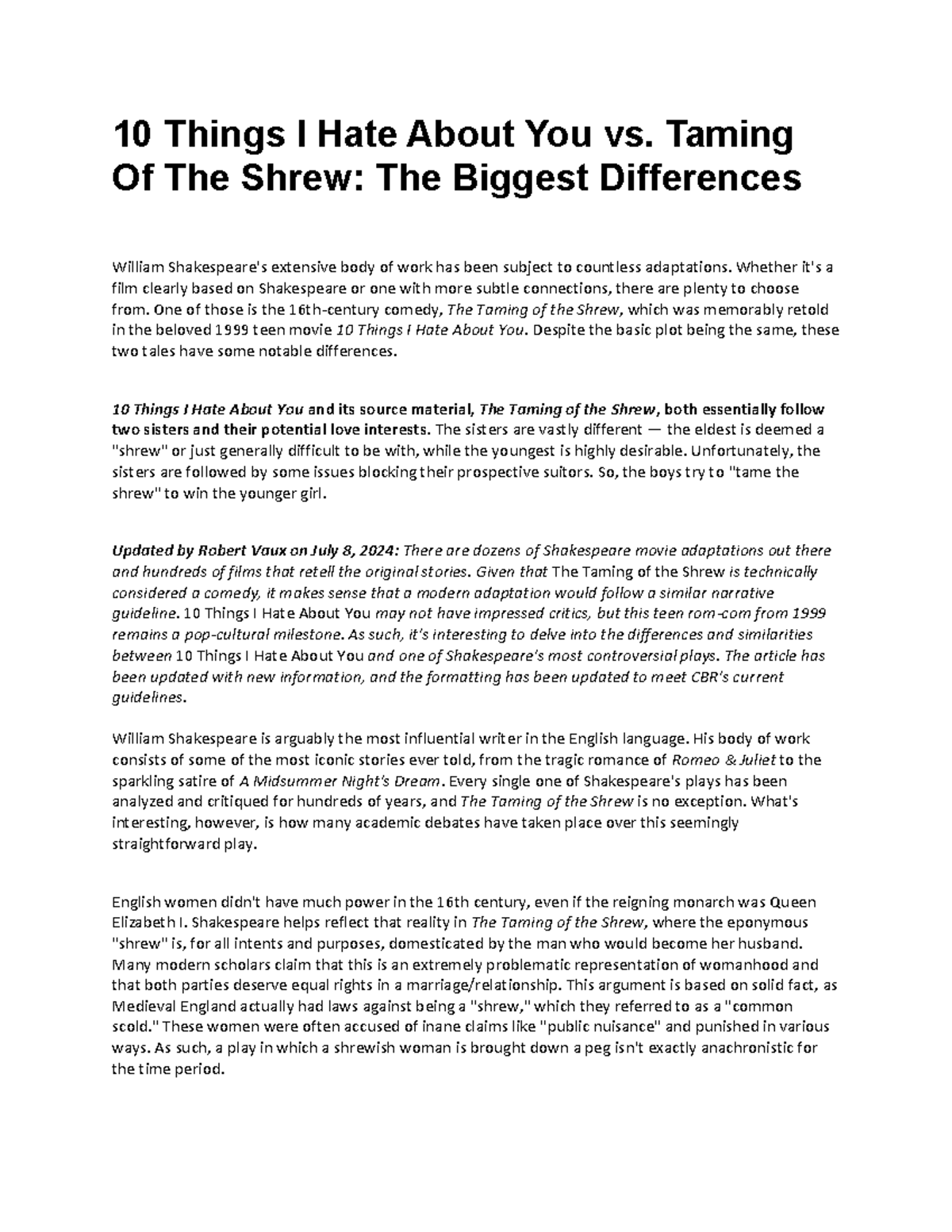 10 Things I Hate About You vs - Taming Of The Shrew: The Biggest ...