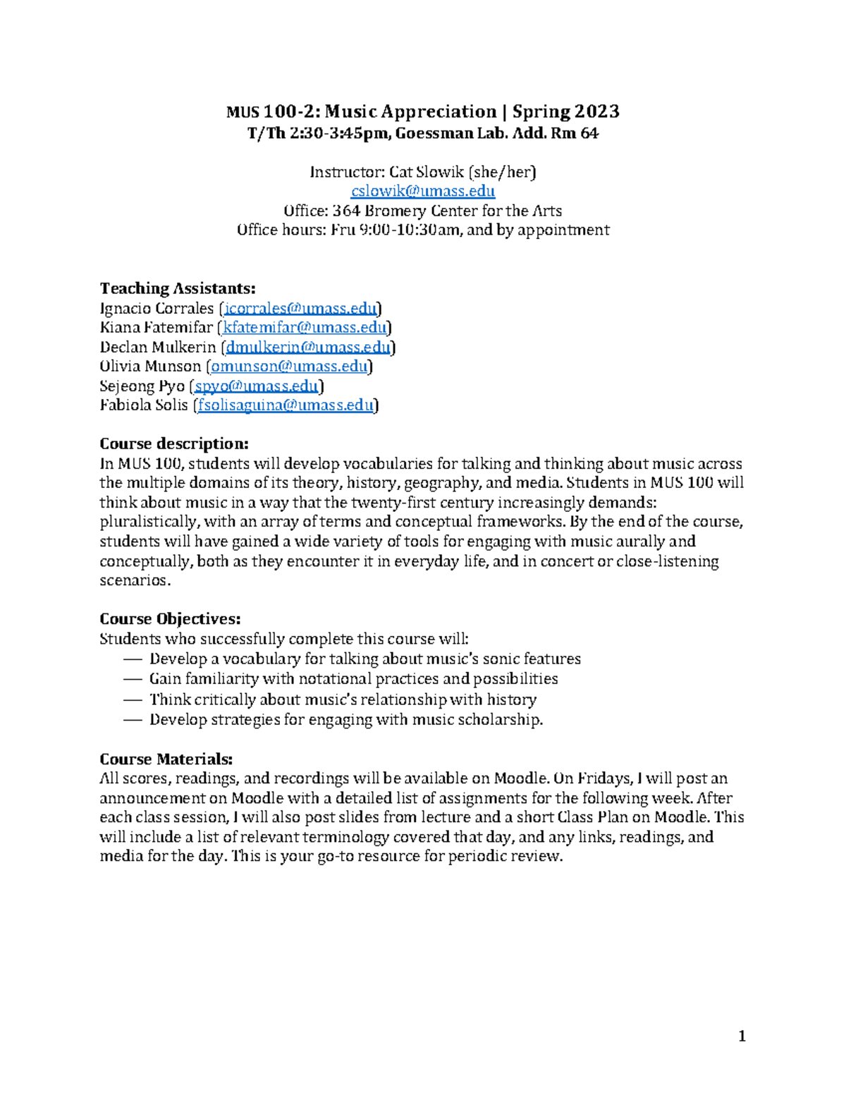 Music 100 syllabus - MUS 100 - 2 : Music Appreciation | Spring 2023 T ...