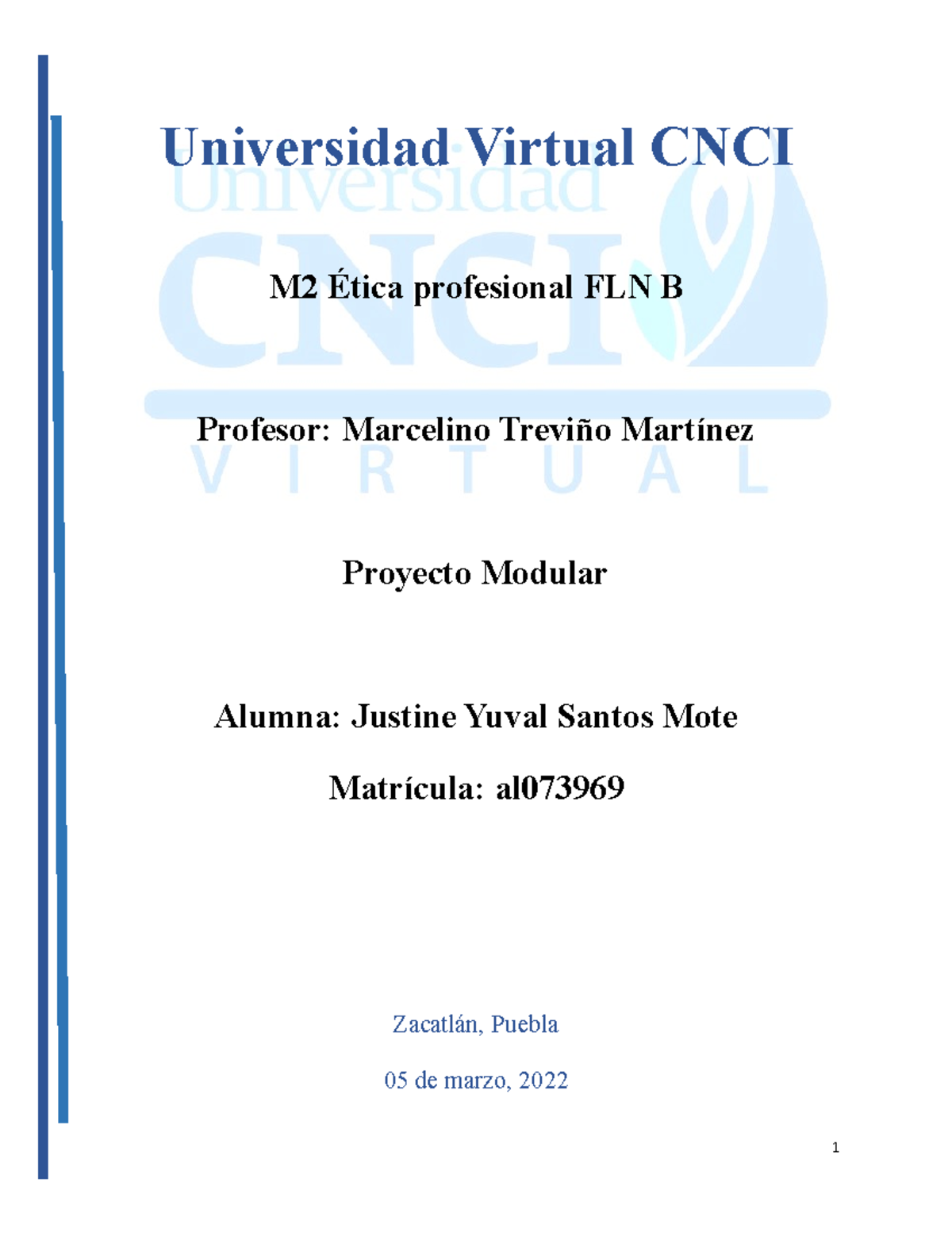 Proyecto Modular - Universidad Virtual CNCI M2 Ética profesional FLN B Profesor: Marcelino ...