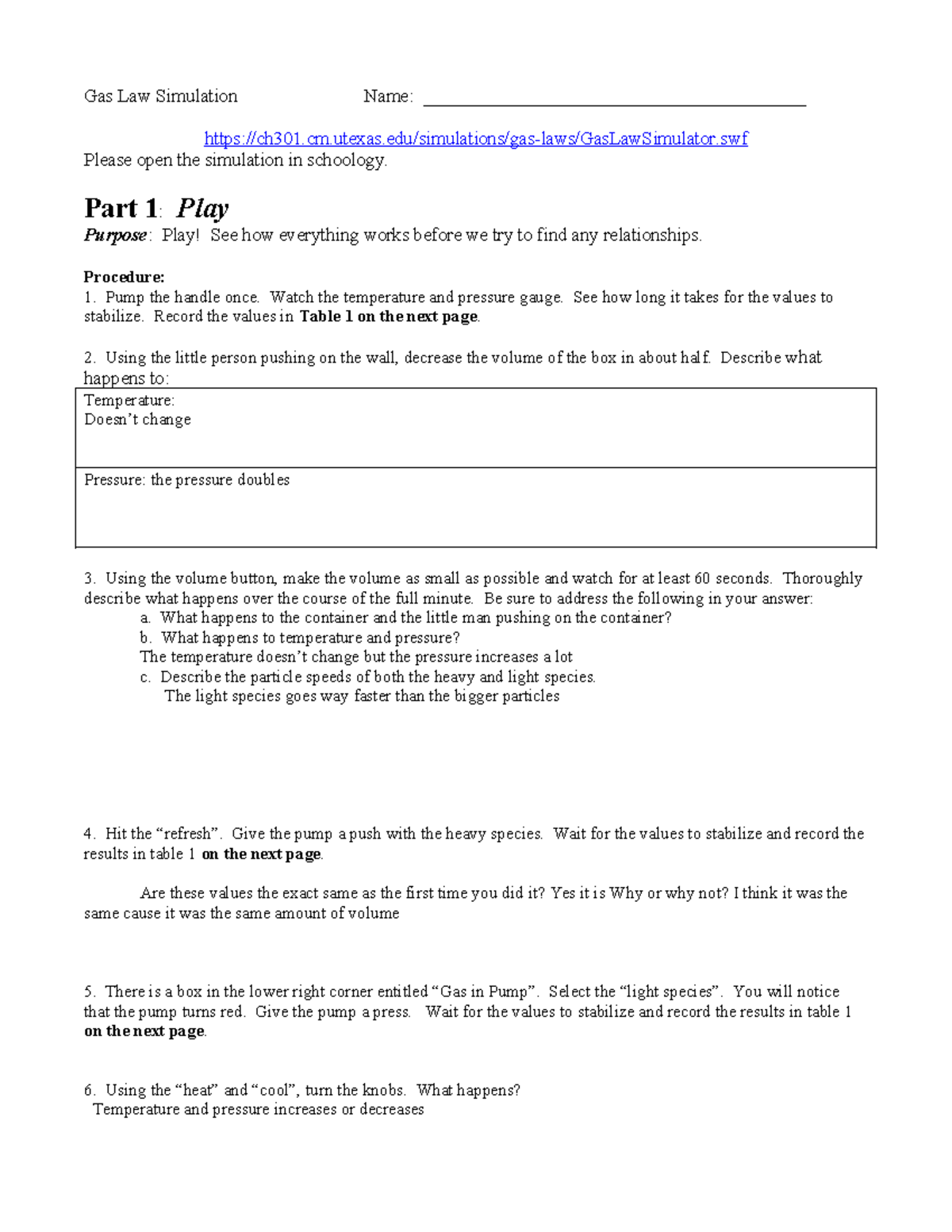 Gas Law Simulation - chemistry assignment - Gas Law Simulation Name ...