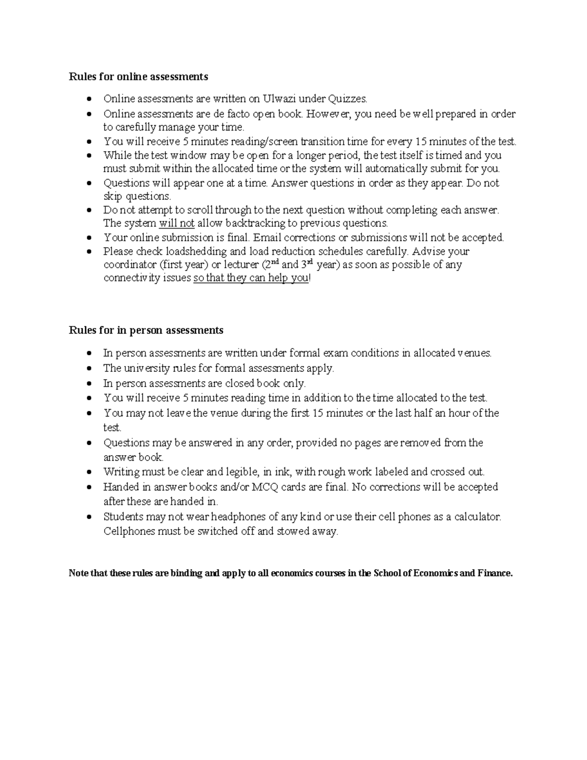 Rules for Test Assessments - Rules for online assessments Online ...