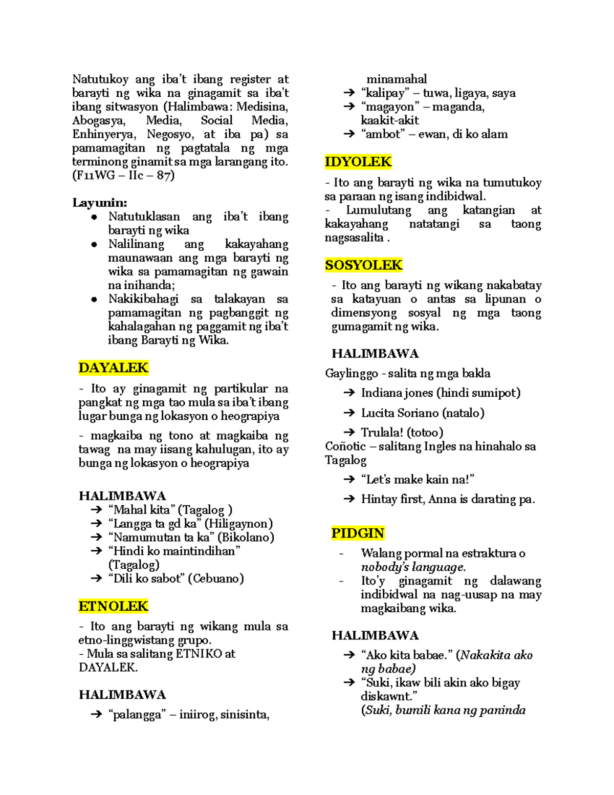Filipino sa iba't-ibang wika - Natutukoy ang iba’t ibang register at ...