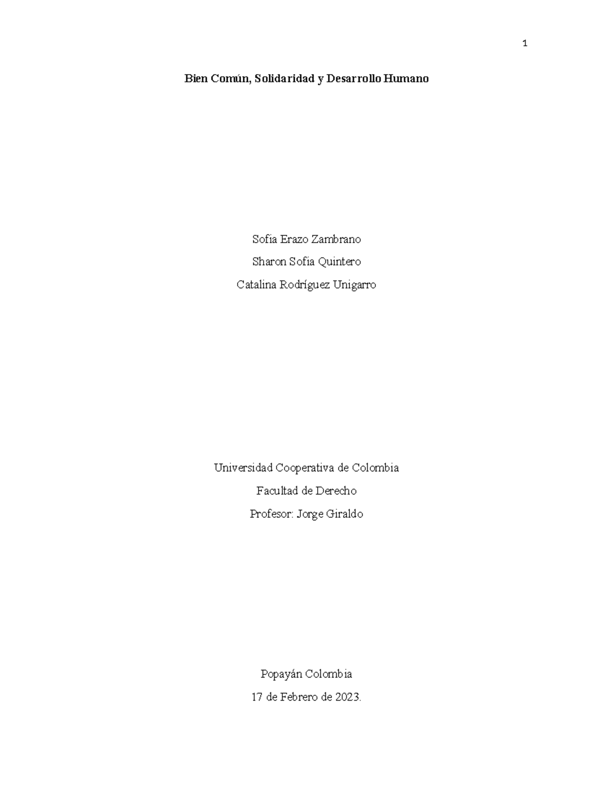 Trabajo de Humanidades - Bien Común, Solidaridad y Desarrollo Humano ...