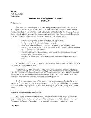 Feasibility Study Assignment - INE 101 Prof. Chesterton Spring 2016 ...