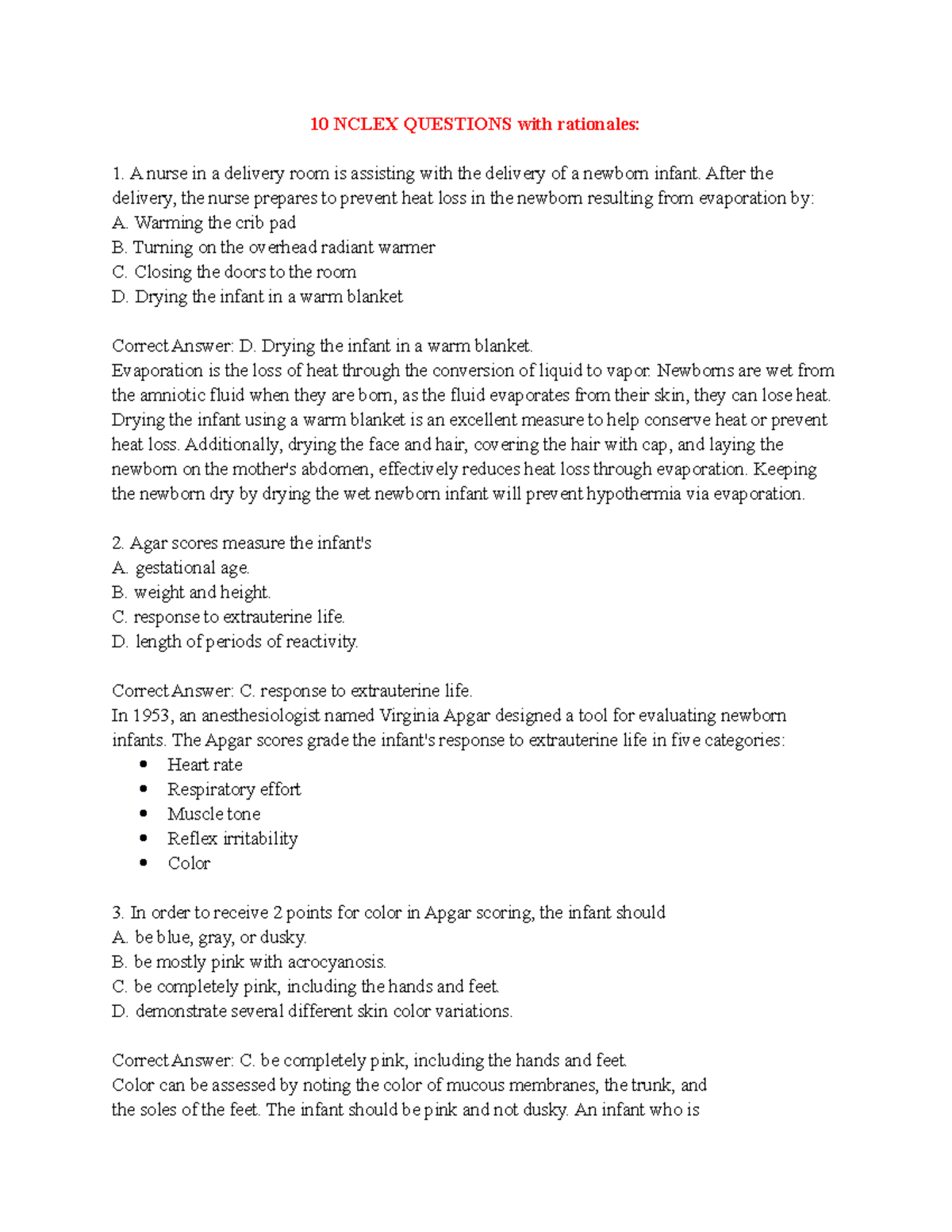 10 Nclex Questions with rationales - 10 NCLEX QUESTIONS with rationales ...