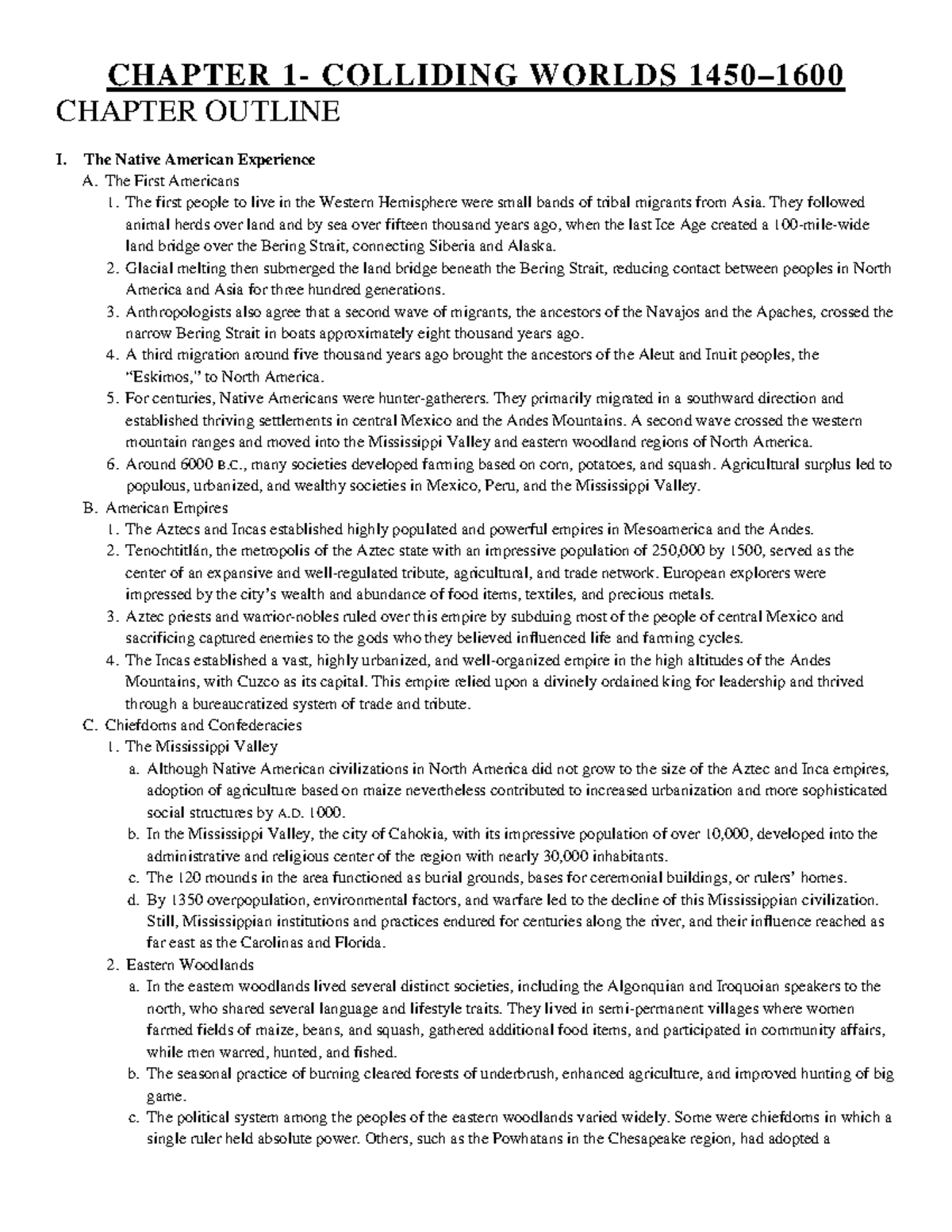 U.S History Unit 1 Chapter 1 - CHAPTER 1- COLLIDING WORLDS 1450 ...