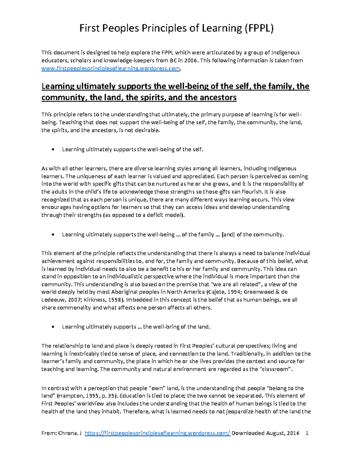 Fppl-explained - First Nations principles of learning explained - From ...
