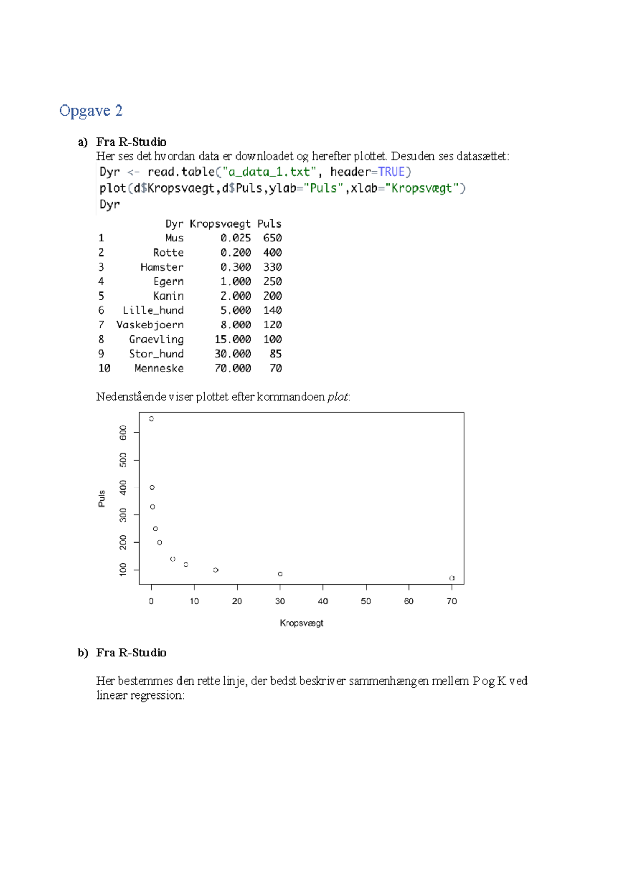 Opgave 2 mini projekt a - Opgave 2 a) Fra R-Studio Her ses det hvordan ...