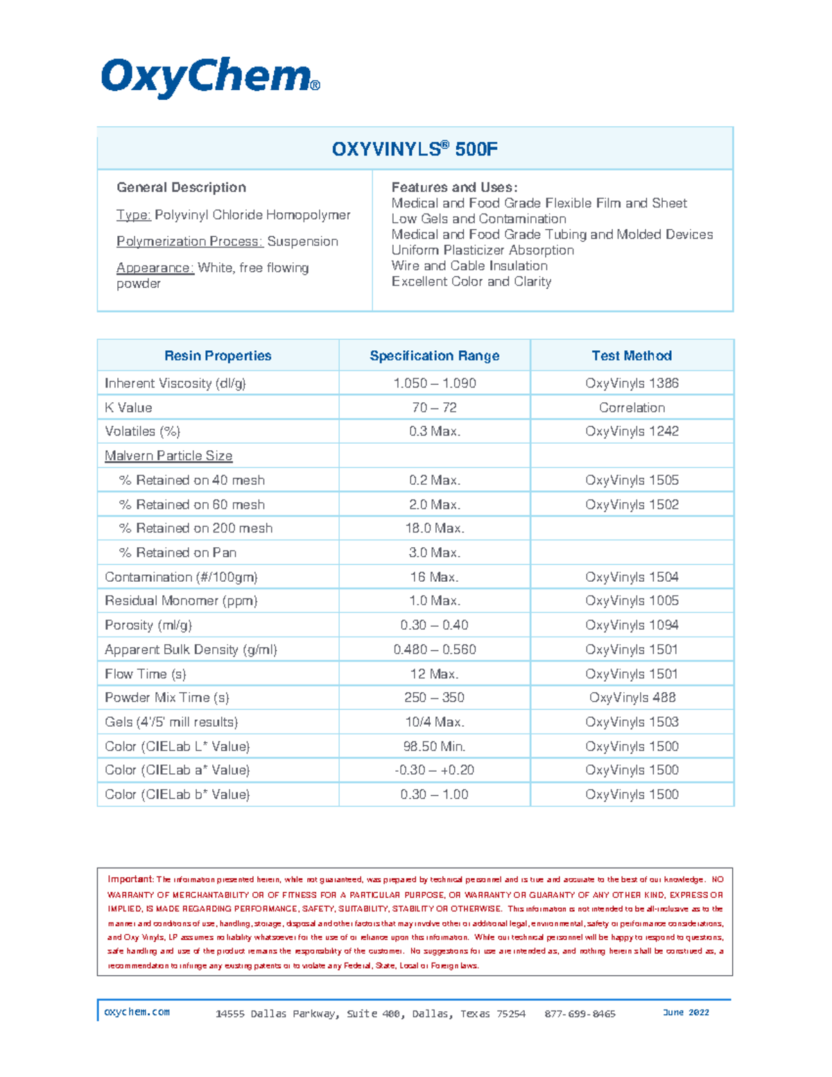 Ov500f data sheet dpk - Resina de PVC - oxychem 14555 Dallas Parkway, Suite 400, Dallas, Texas ...