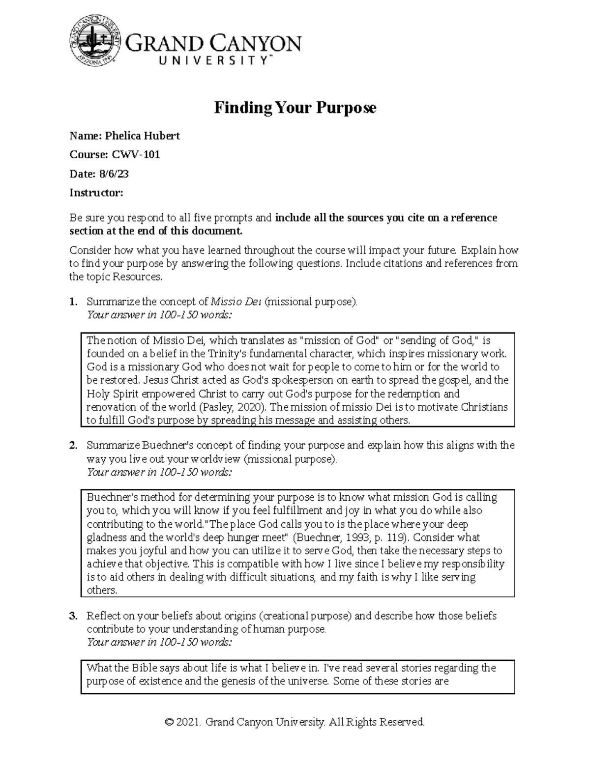 CWV-101-301-RS-T7-T8Finding Your Purpose (3) - Finding Your Purpose Name: Phelica Hubert Course ...