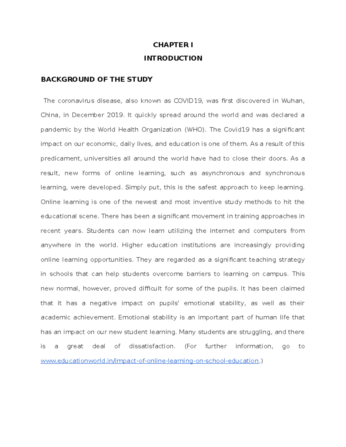 Background of the Study Research Draft - CHAPTER I INTRODUCTION ...