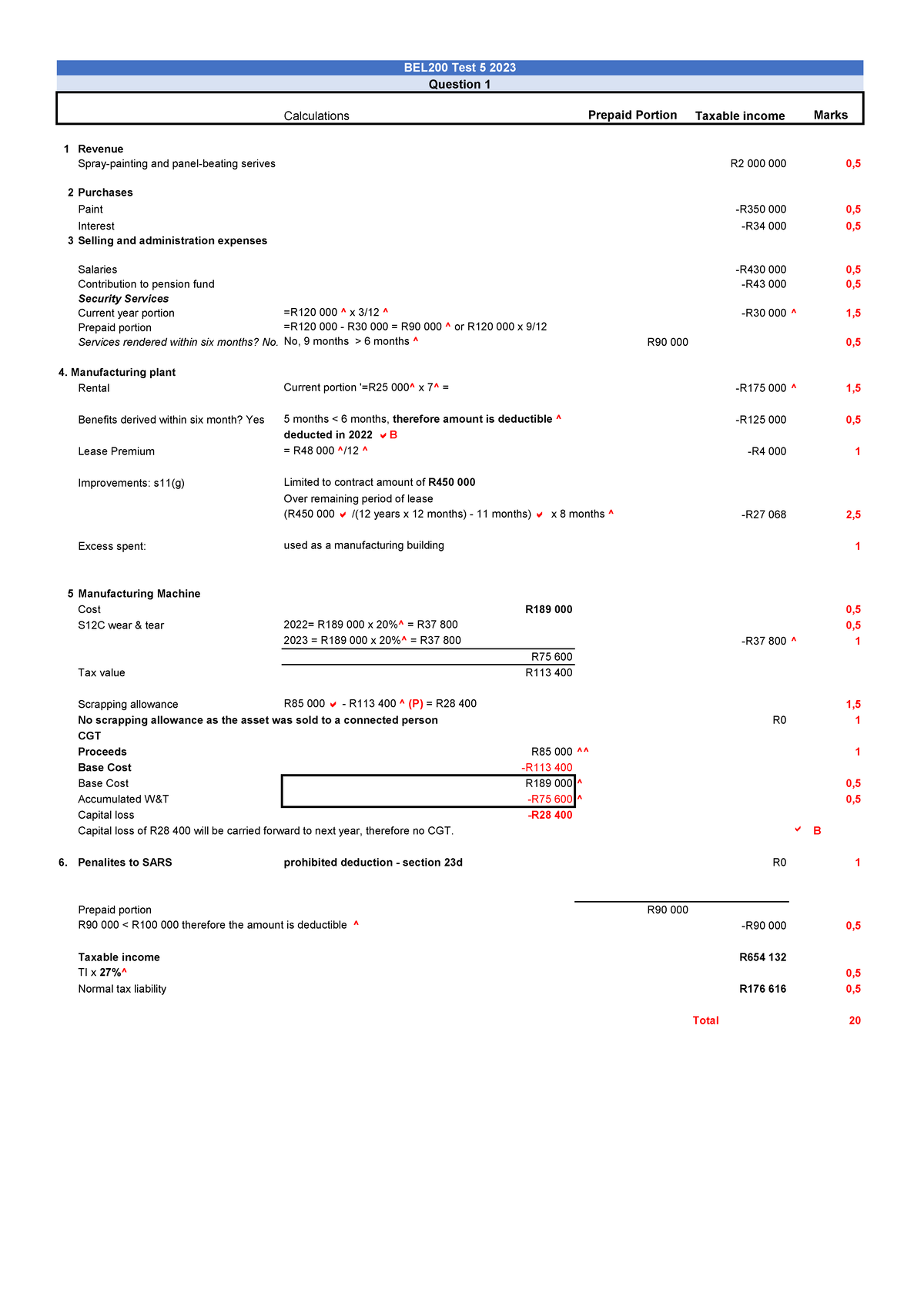 BEL 200 Test 5 Solution - Calculations Prepaid Portion Taxable income ...