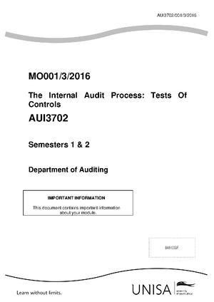 AUE4862 TL102 2020 tuturial letter auditing - AUI4863 - Unisa - Studocu