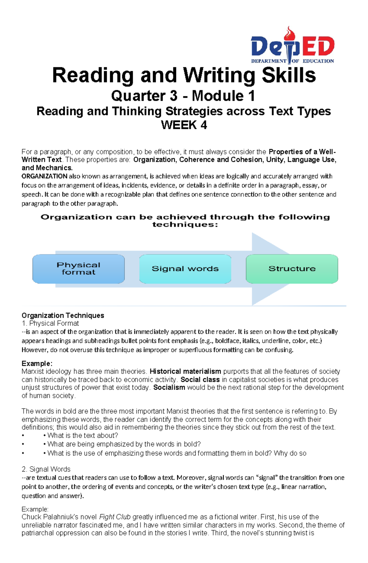 Reading and Writing Skills WEEK 4 - Reading and Writing Skills Quarter ...
