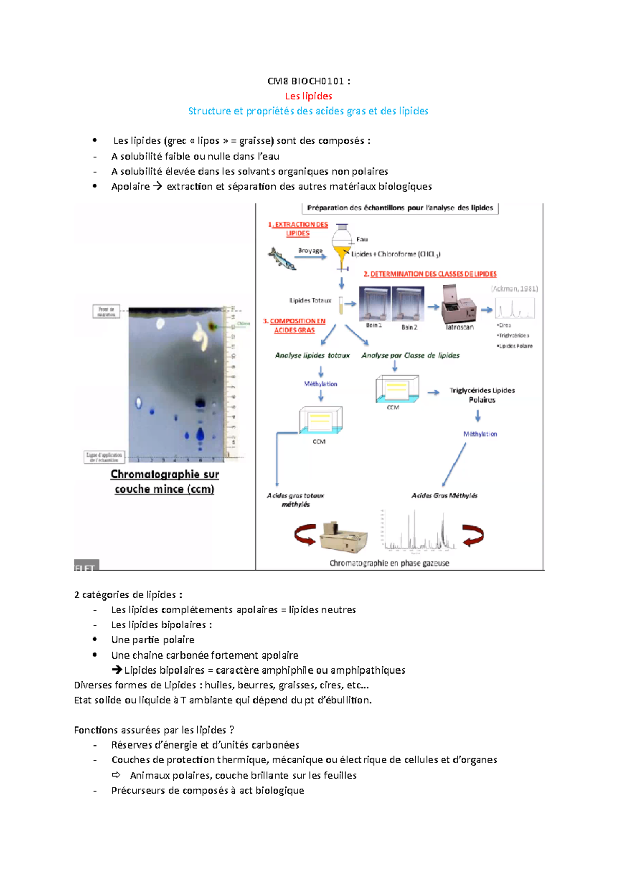 CM8 Bioch 0101 - Note de CM - CM8 BIOCH0101 : Les lipides Structure et ...