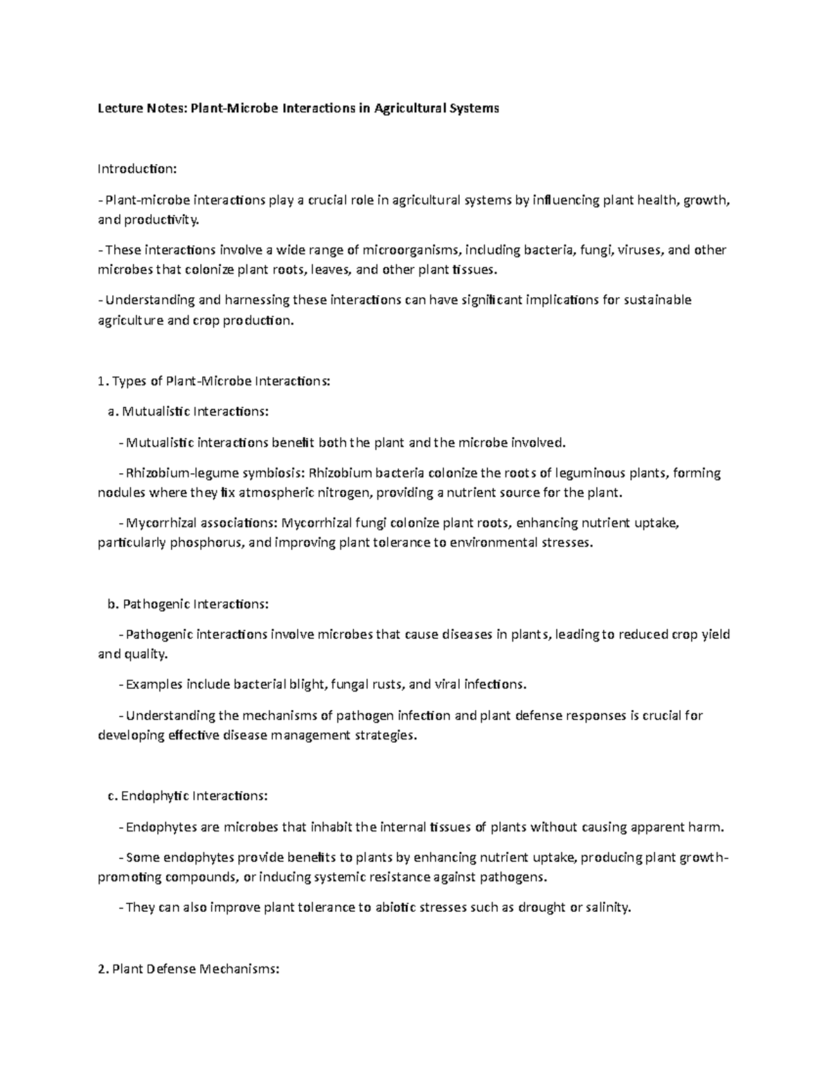 Plant-Microbe Interactions in Agricultural Systems - Lecture Notes ...