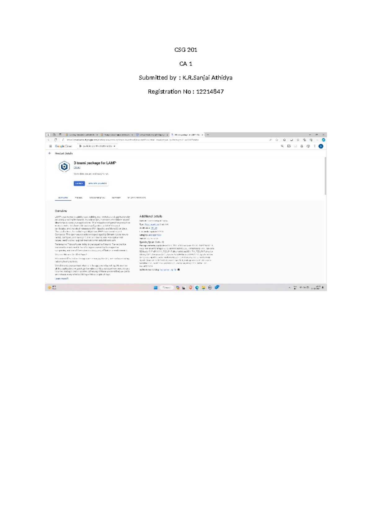 CSG 201 - google cloud fundamentals - CSG 201 CA 1 Submitted by : K.R ...