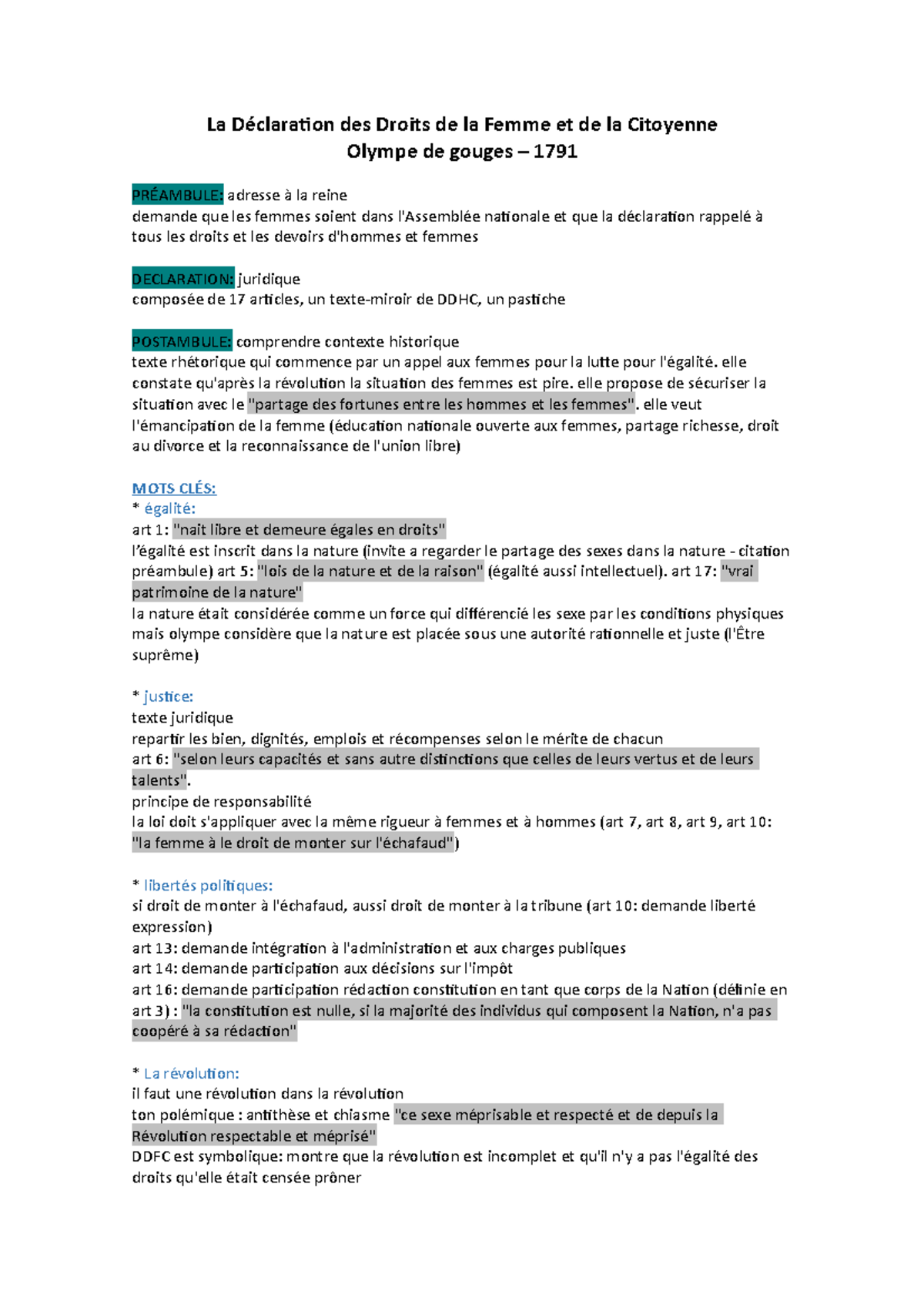 DDFC - resumen DDFC - La Déclaration des Droits de la Femme et de la ...