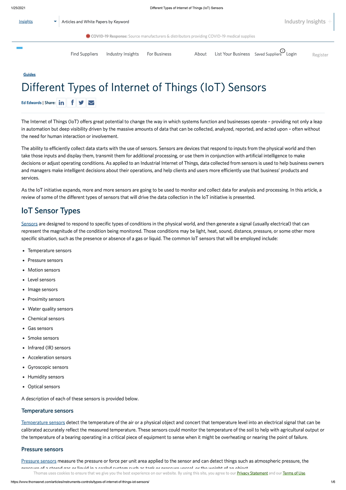 Different Types of Internet of Things (Io T) Sensors - Guides Different ...