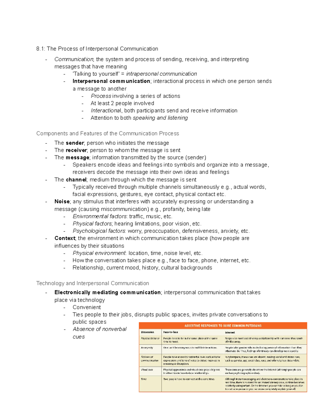 Chapter 8.1-8.2 - 8: The Process of Interpersonal Communication ...