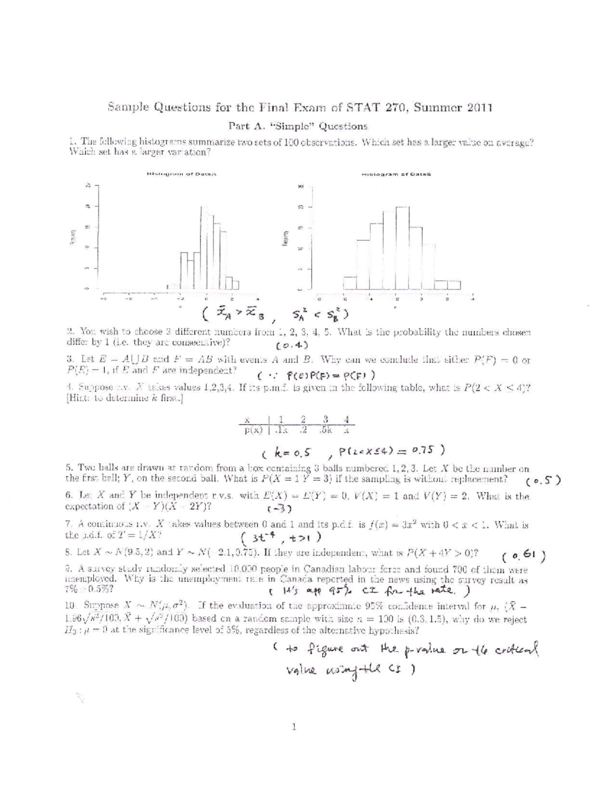 Practical - sample final questions - Sample Questions for the F'inal ...