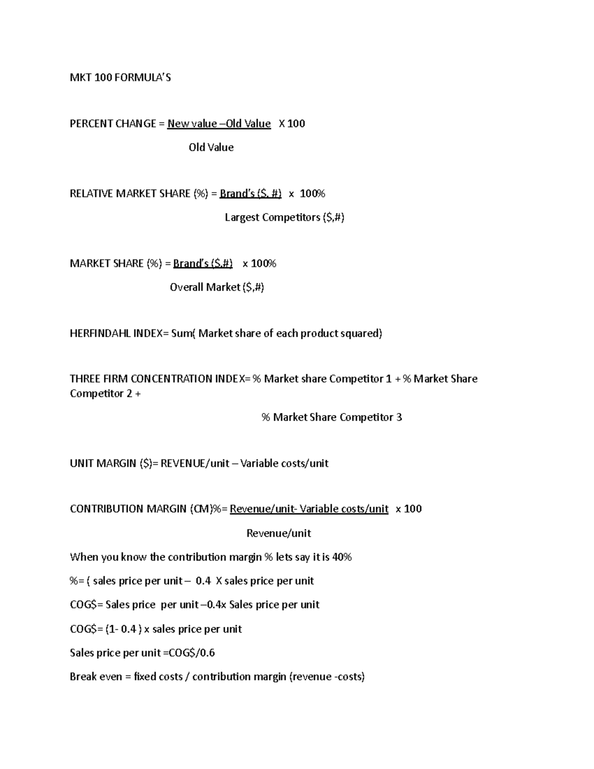MKT 100 formula - MKT 100 FORMULA’S PERCENT CHANGE = New value –Old ...
