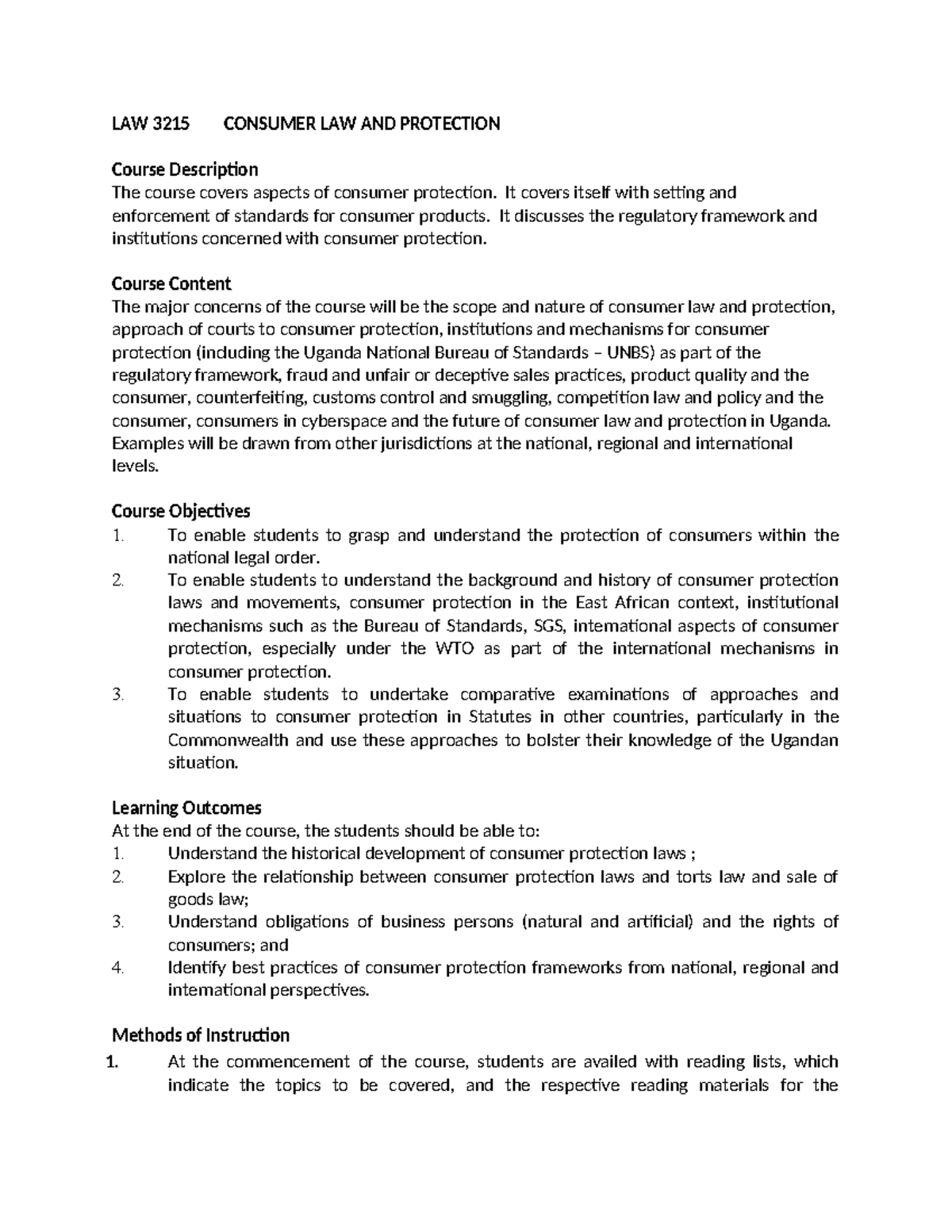 LAW 3215 Consumer LAW AND Protection - LAW 3215 CONSUMER LAW AND ...