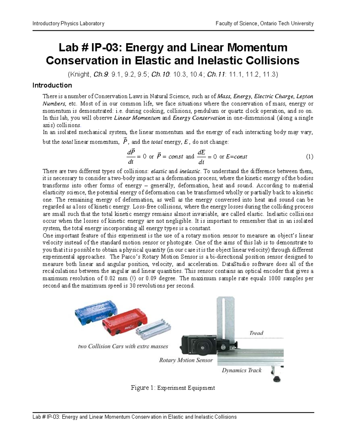 Linear Momentum Laboratory - Conservation in Elastic and Inelastic ...