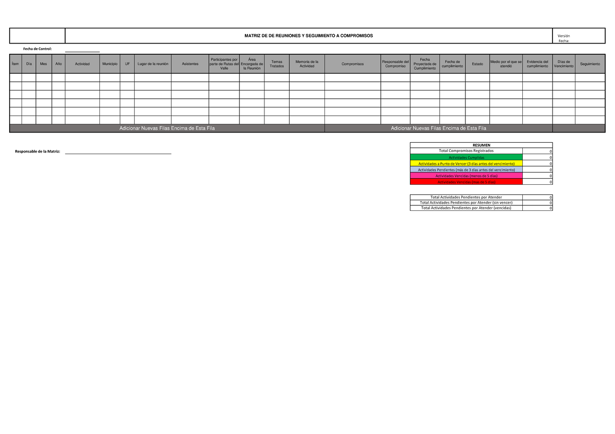 Matriz de Reuniones - ISO - Versión Fecha: Ítem Día Mes Año Actividad ...