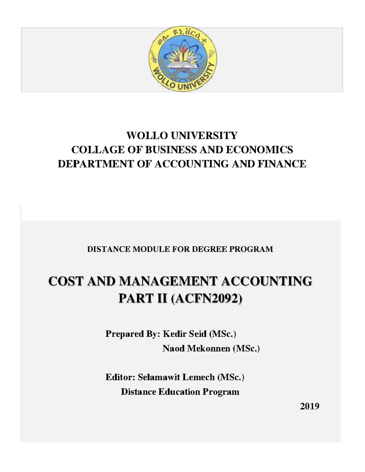 Lecturenote 115731550 Cost and Managerial Accounting II - i DISTANCE ...