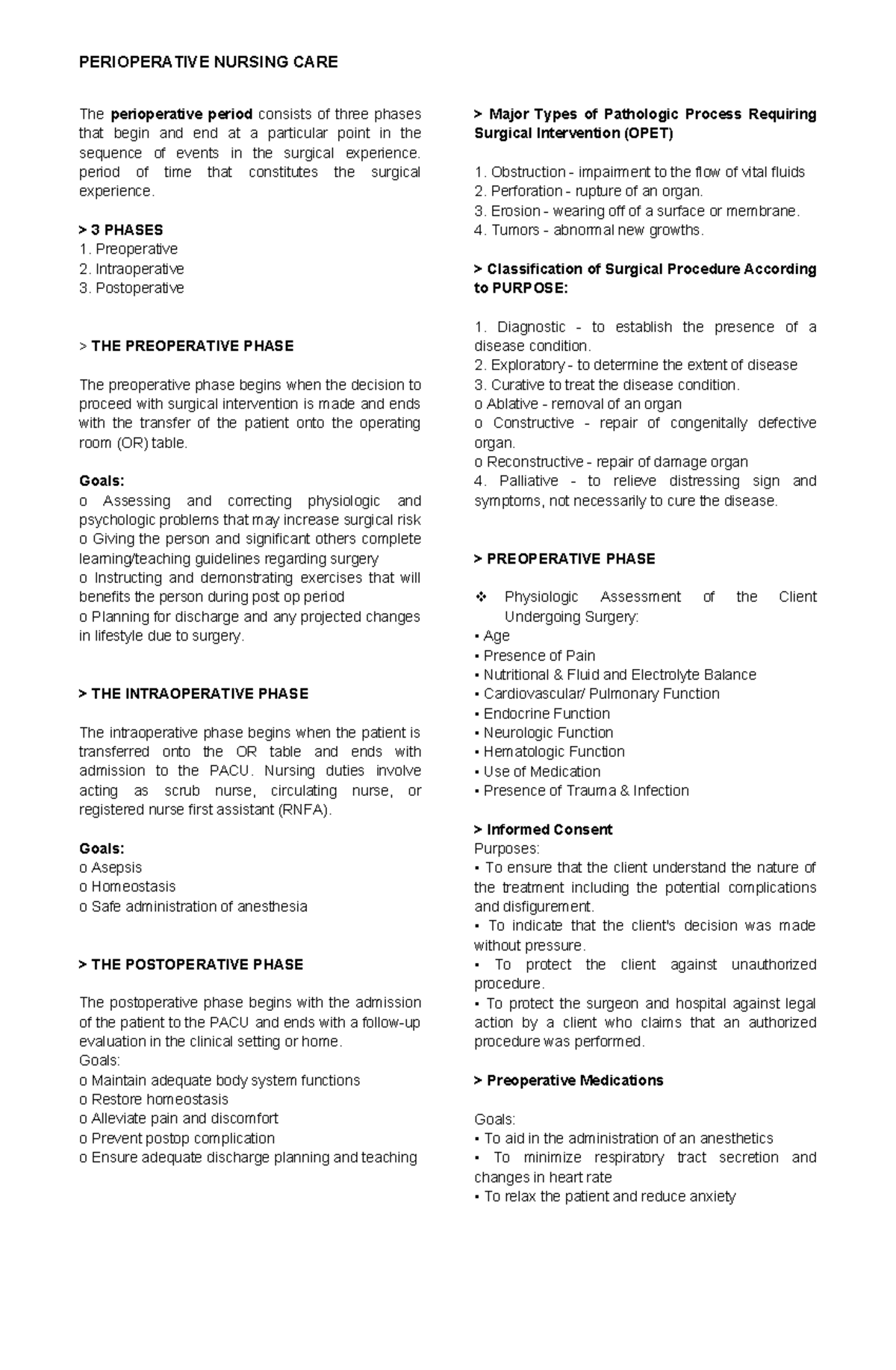 MS - Periop Reviewer - PERIOPERATIVE NURSING CARE The perioperative ...