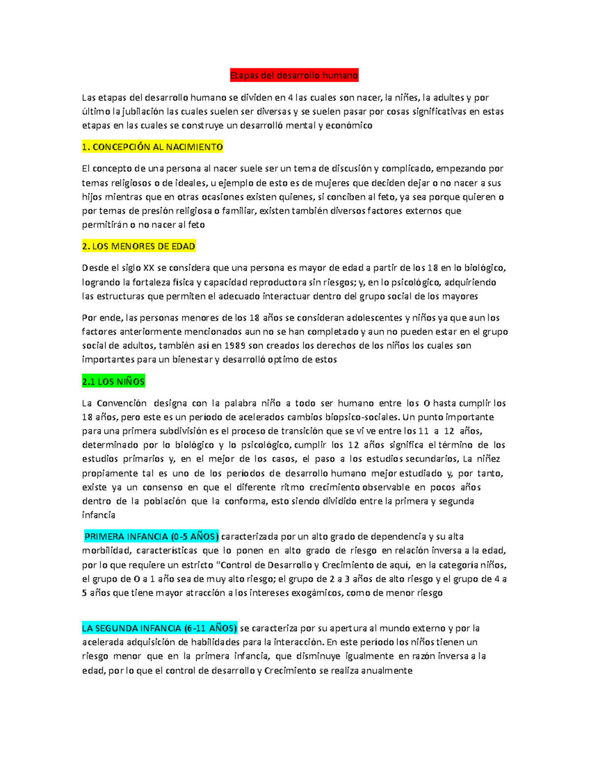 Etapas del desarrollo humano - Un punto importante para una primera ...