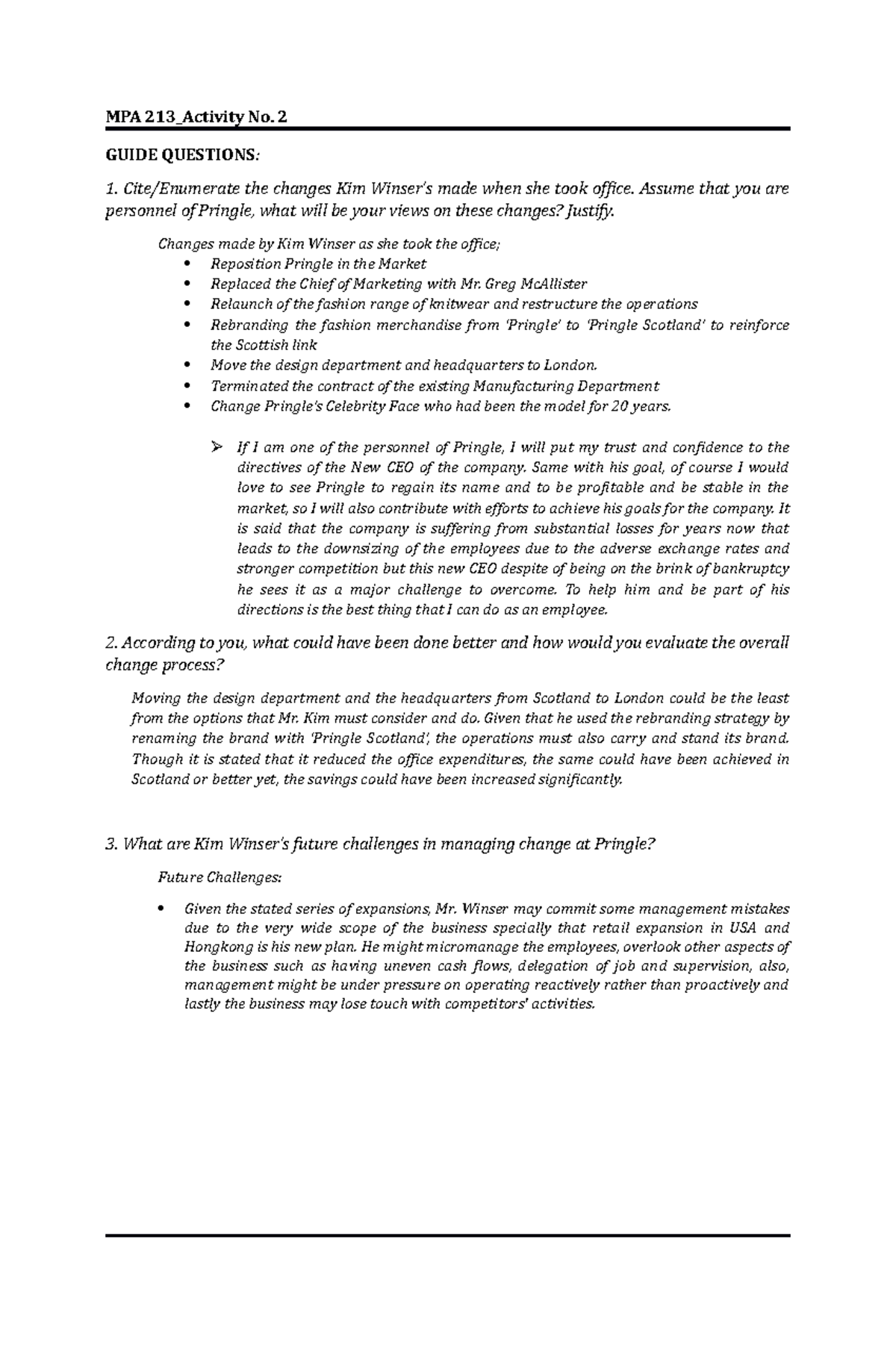 Change management - Public Administration - MPA 213_Activity No. 2 ...
