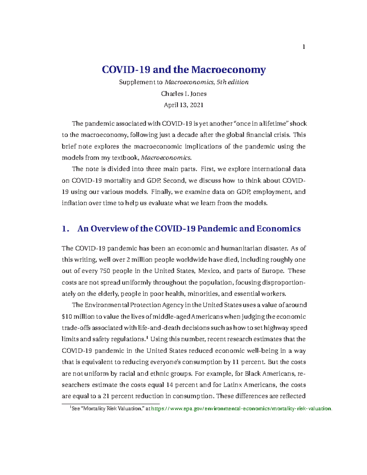 Jones Covid-19 - COVID-19 and the Macroeconomy Supplement to ...